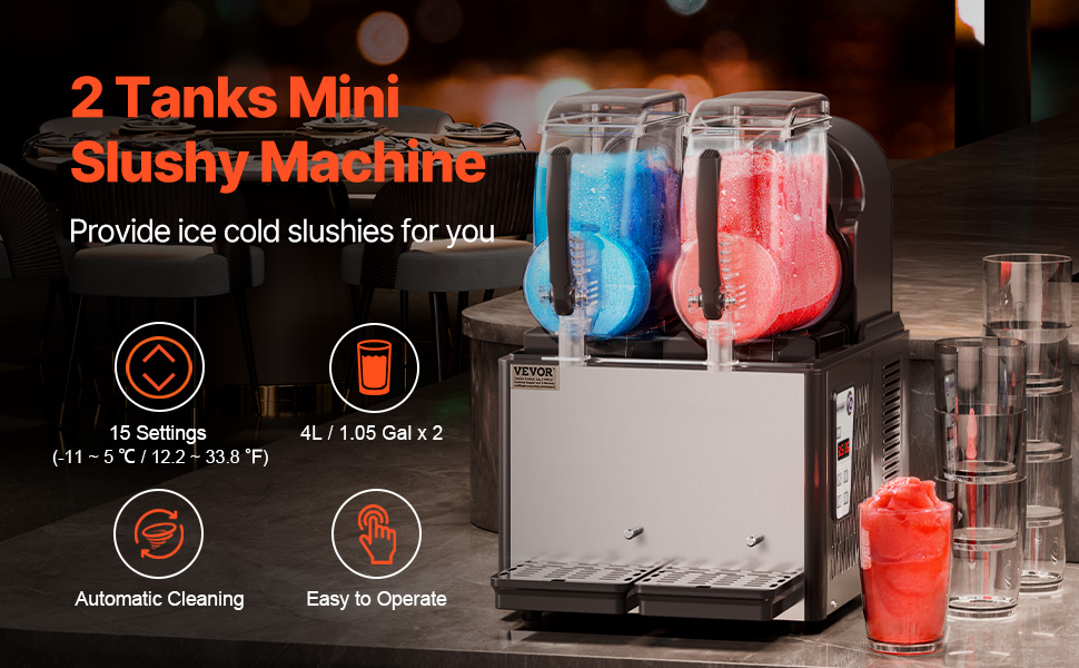 VEVOR 4Lx2 Tank Commercial Slushy Machine Margarita Smoothie Frozen ...