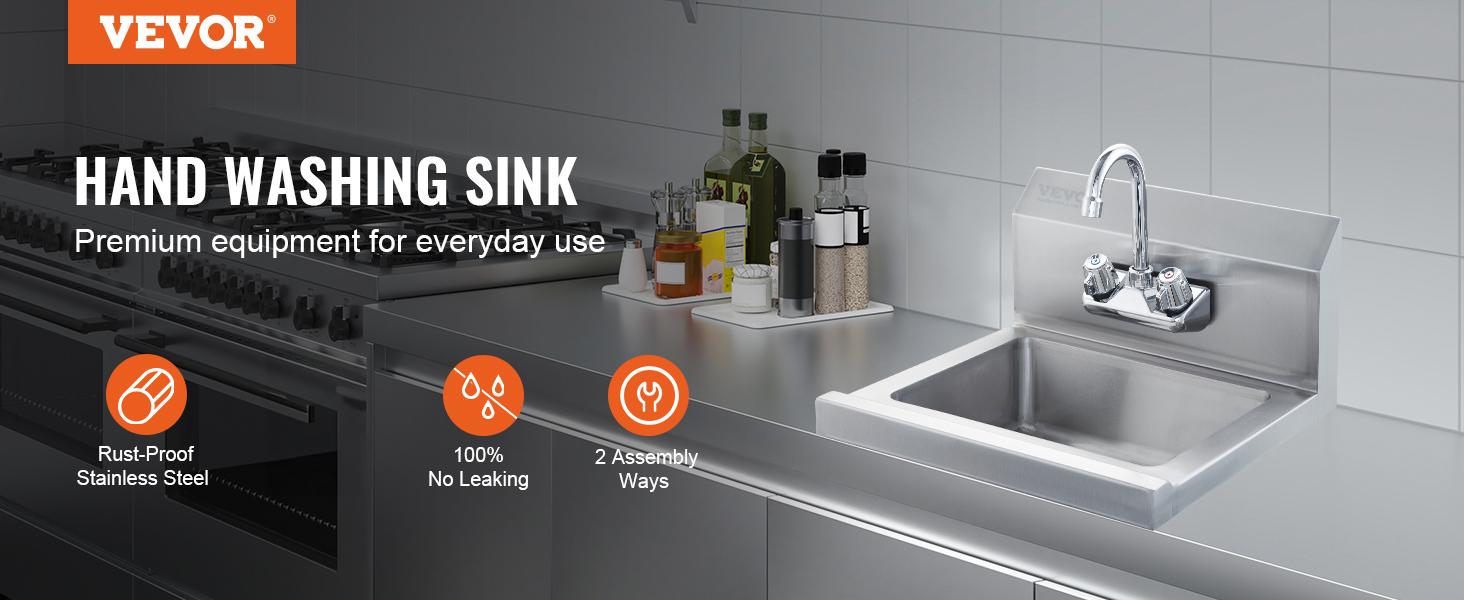 VEVOR Commercial Hand Sink with Faucet, NSF Stainless Steel Sink for ...