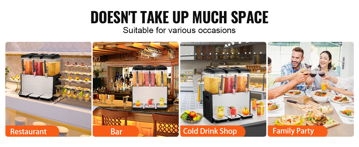 VEVOR Commercial Beverage Dispenser 12L x 3 Tanks Cold Juice Ice Drink ...