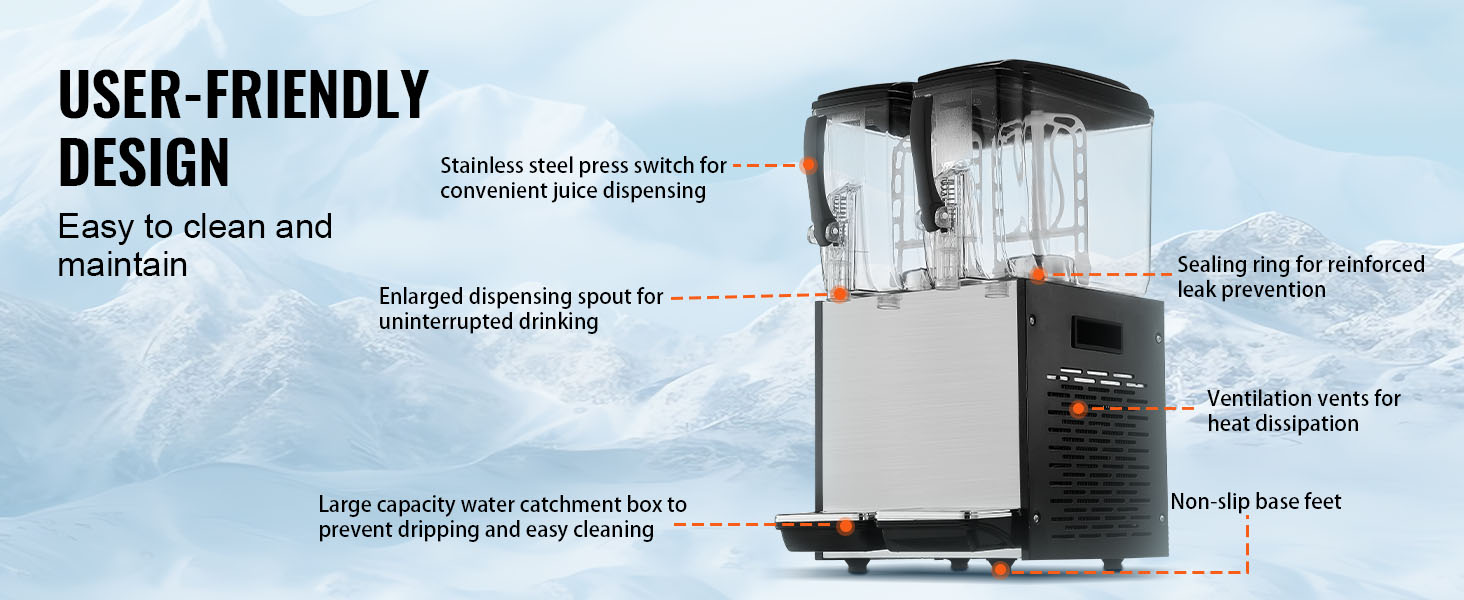 VEVOR Commercial Beverage Dispenser 12L x 2 Tanks Cold Juice Ice Drink ...