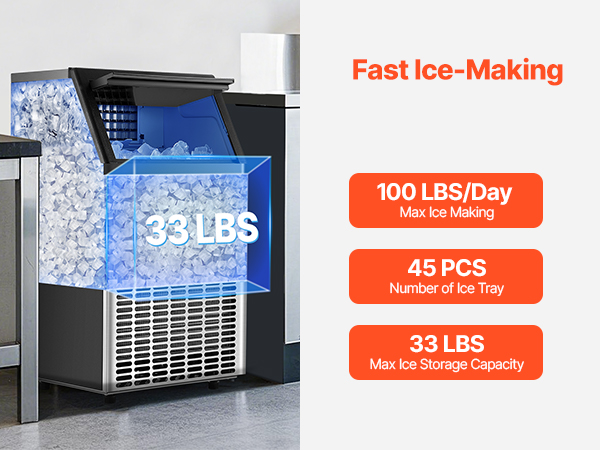 Commercial Ice Maker Freestanding Cabinet Machine 100lbs/24H 45 Ice ...