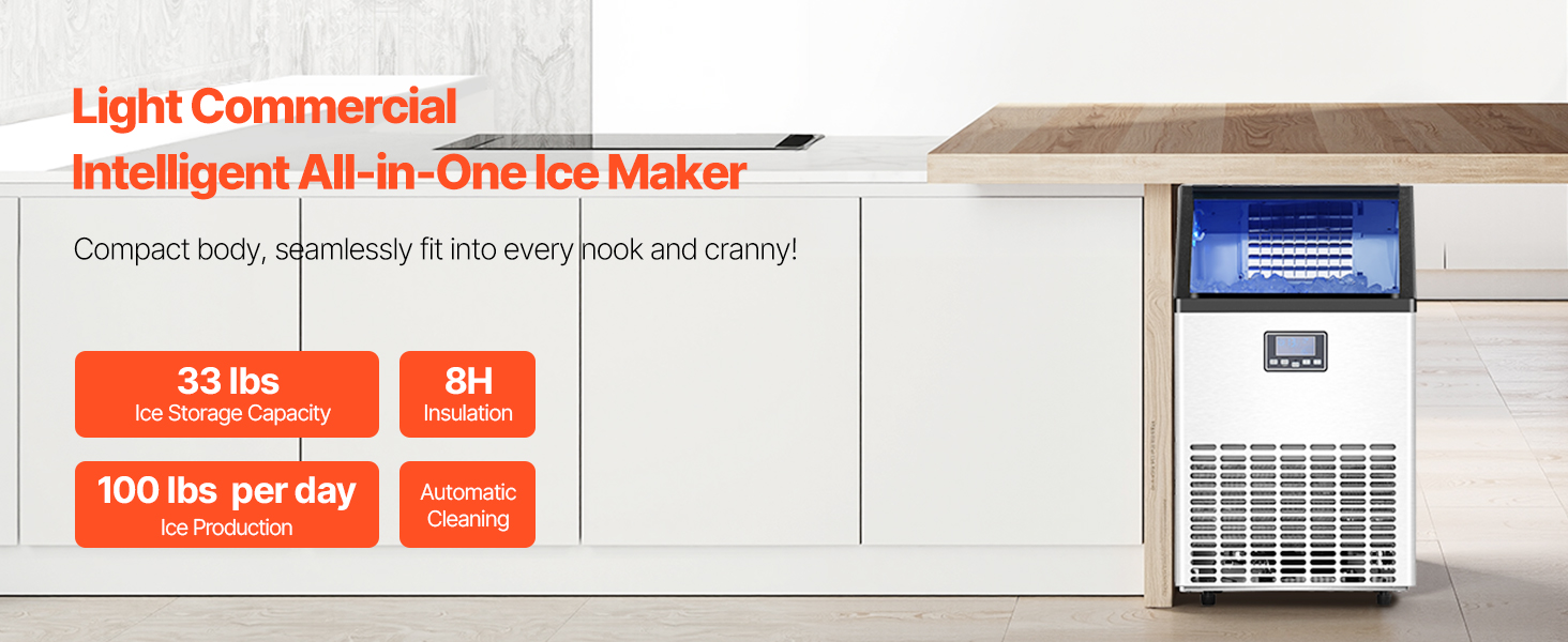 Commercial Ice Maker Freestanding Cabinet Machine 100lbs/24H 45 Ice ...