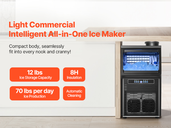 VEVOR Commercial Ice Maker Freestanding Cabinet Machine 70lbs/24H 36 ...