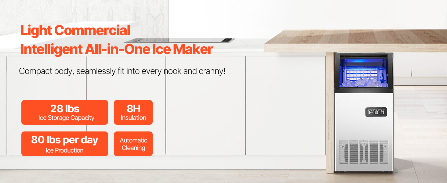 VEVOR Commercial Ice Maker Freestanding Cabinet Machine 80lbs/24H 36 ...
