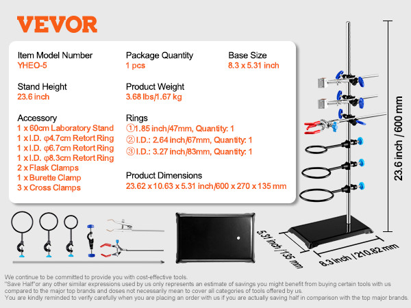 VEVOR Lab Stand Support, Laboratory Retort Support Stand Set, Steel Lab ...