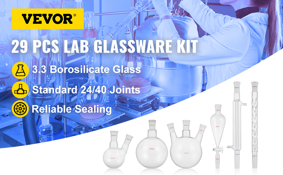 VEVOR New Laboratory Glassware 24/40 Chemistry Glassware 29PCS ...