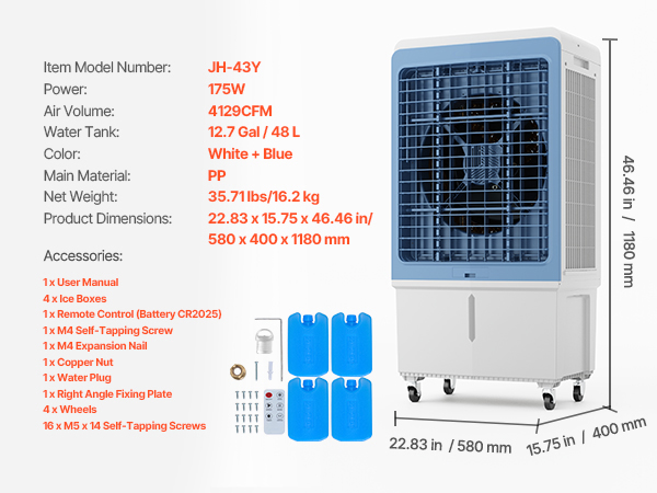 Evaporative Air Cooler 4129 CFM with 12.7 Gal Water Tank Portable Swamp ...