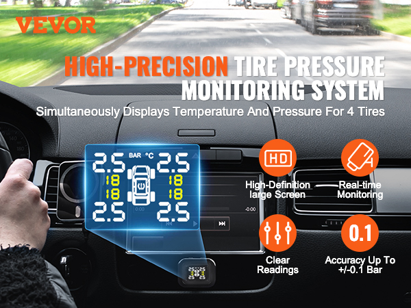 VEVOR RV Tire Pressure Monitoring System Real Time Trailer TPMS 4 Sensors | VEVOR US