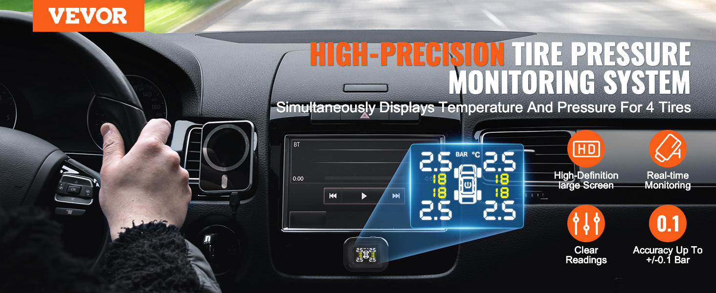 VEVOR RV Tire Pressure Monitoring System Real Time Trailer TPMS 4 Sensors | VEVOR US