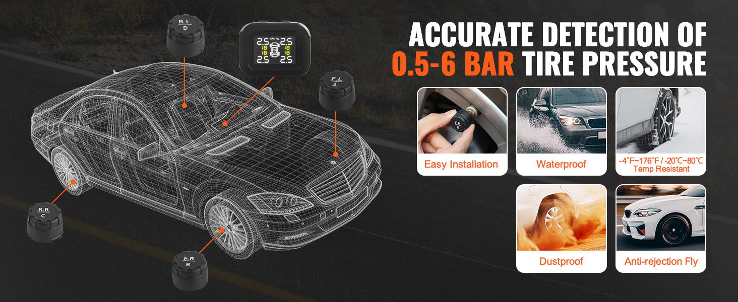 VEVOR RV Tire Pressure Monitoring System Real Time Trailer TPMS 4 Sensors | VEVOR US