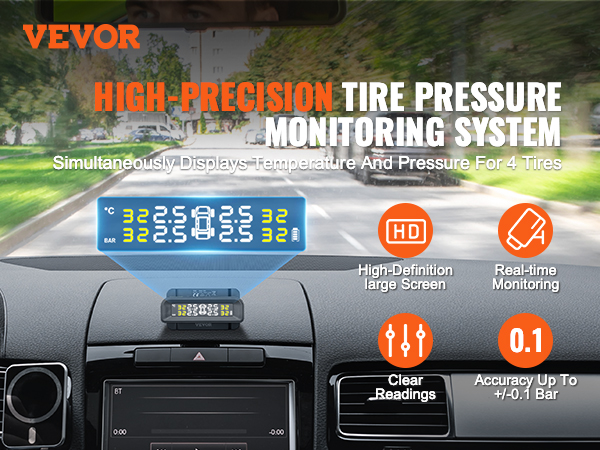 VEVOR RV Tire Pressure Monitoring System Real Time Solar Trailer TPMS 4 Sensors | VEVOR US