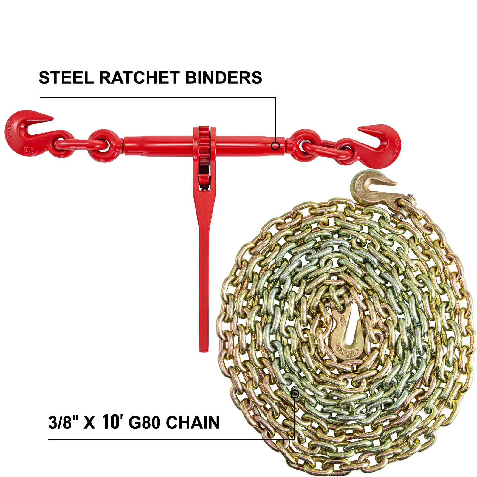 VEVOR Chain and Binder Kit 3/8in-1/2in, Ratchet Load Binders 9215lbs ...