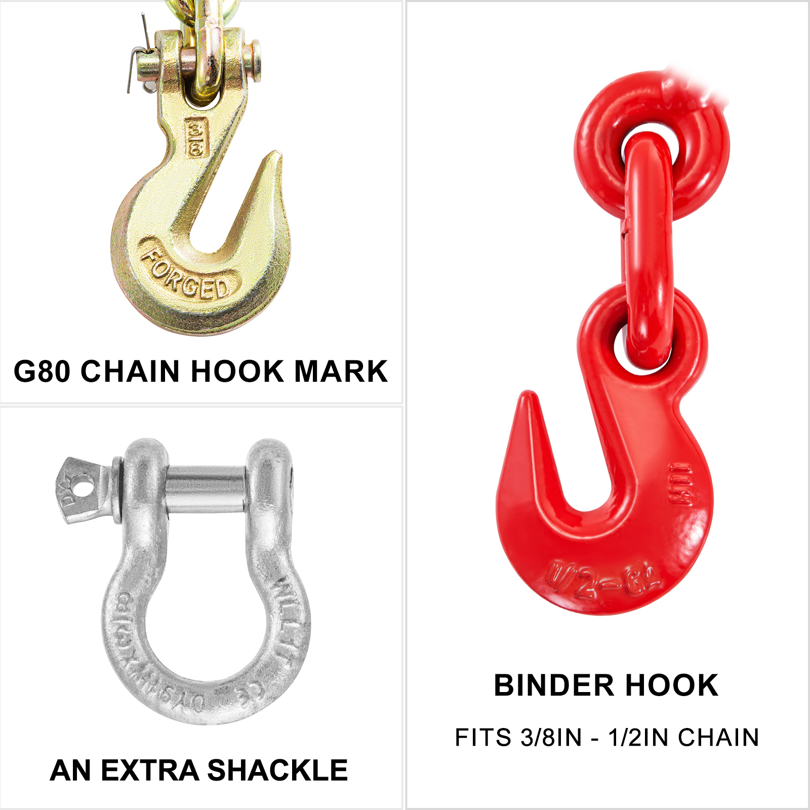 VEVOR Chain and Binder Kit 3/8in-1/2in, Ratchet Load Binders 9215lbs ...