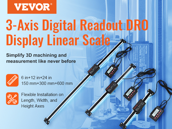 VEVOR Digital Readout, 6'' & 12'' & 24'', Linear Scale 3 Axis DRO ...