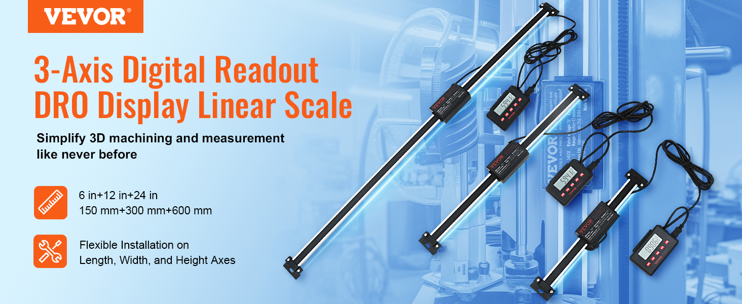 VEVOR Digital Readout, 6'' & 12'' & 24'', Linear Scale 3 Axis DRO ...