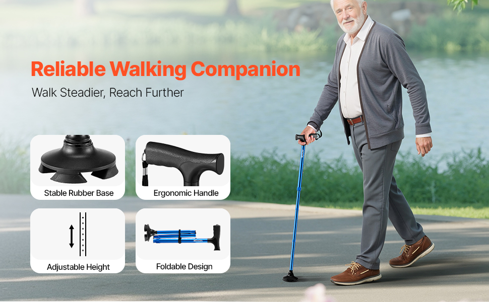 Walking Cane Folding Walking Stick with 8-Level Height & 4-Pronged ...