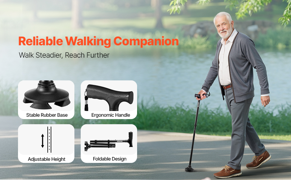 Walking Cane Folding Walking Stick with 8-Level Height & 4-Pronged ...