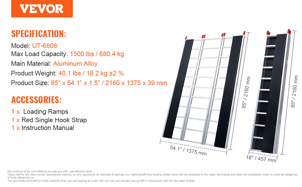 VEVOR 85" x 54" Extra Wide Aluminum Foldable Ramp 1500LBS Capacity ...