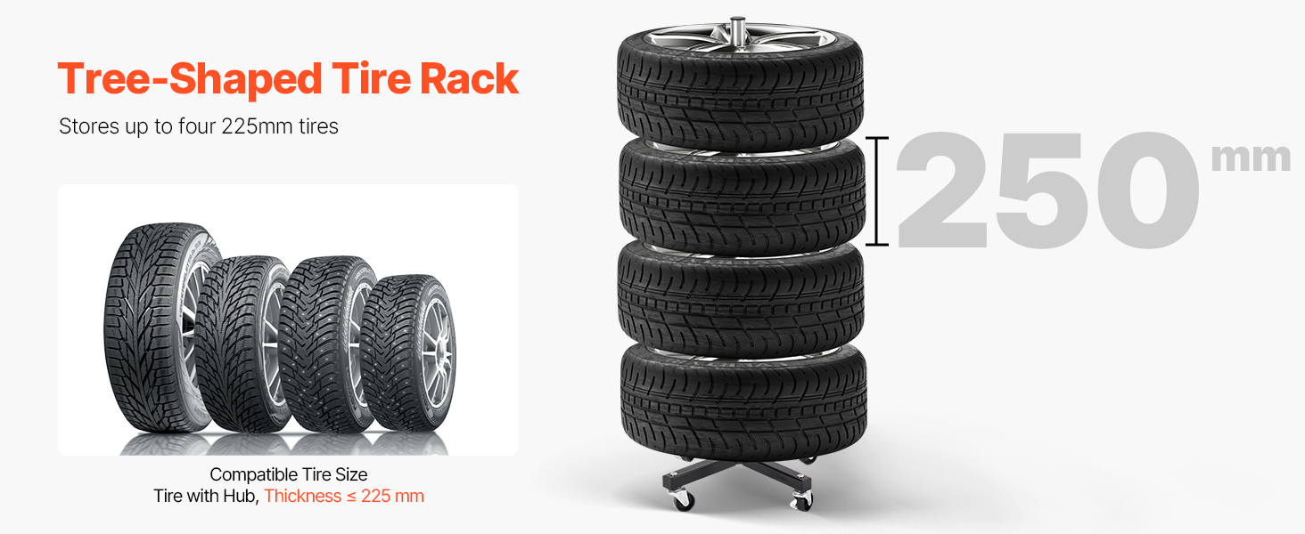 Tire Rack for 4 Tires with Rim Mobile Tyre Stand Fit up to 225mm Wide ...