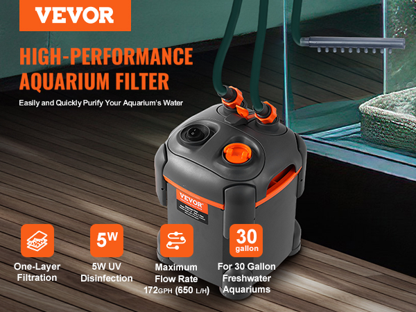 VEVOR 30 Gallon Aquarium Canister Filter 8w UV Lamp Fish Tank Quiet ...