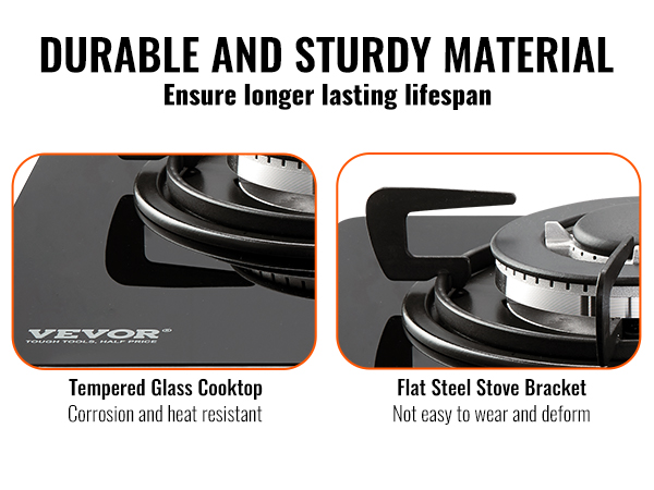 VEVOR Gas Cooktop 28 inch, Max 10100BTU 2 Burners Tempered Glass ...