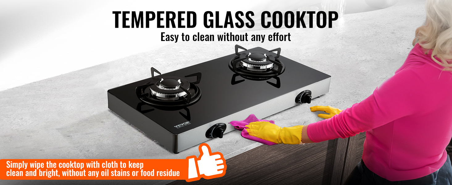 VEVOR Gas Cooktop 28 inch, Max 10100BTU 2 Burners Tempered Glass ...