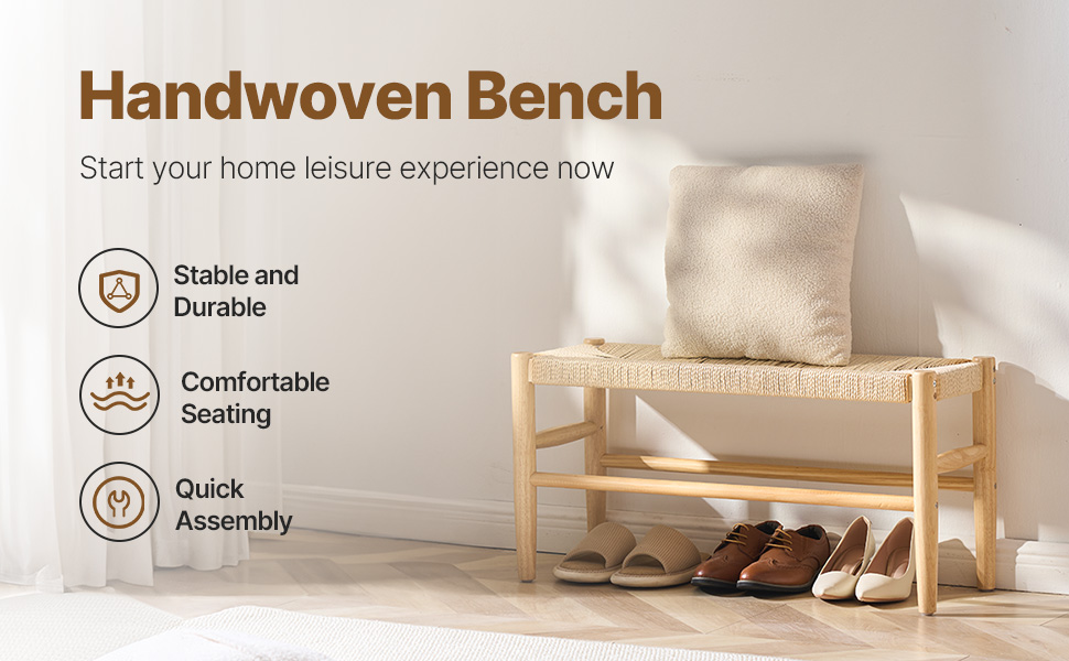 Rattan Bench Wooden Bench 31.5 Inches for Entryway Living Room ...
