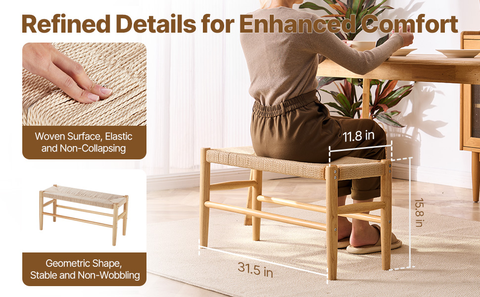 Rattan Bench Wooden Bench 31.5 Inches for Entryway Living Room ...