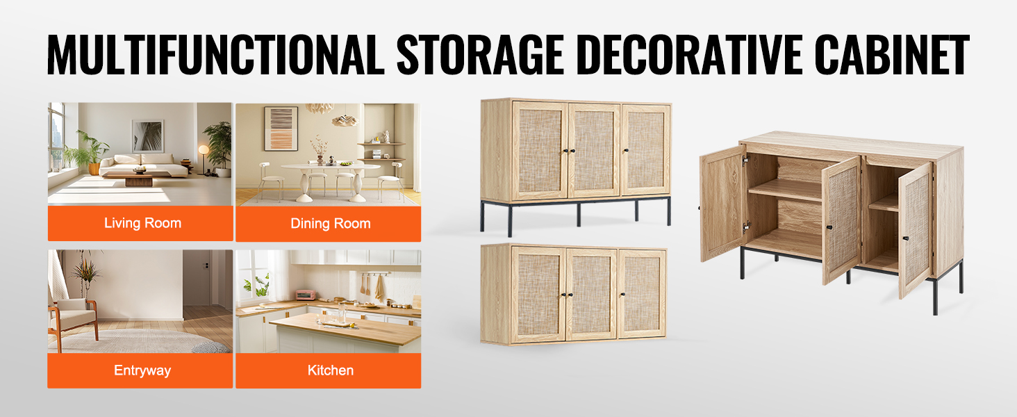 VEVOR Rattan Cabinet, Rattan Storage Cabinet 47inch with 3 Magnetic ...