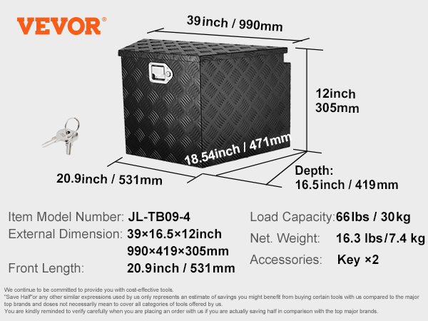 VEVOR Trailer Tongue Box, Aluminum Alloy Diamond Plate Tongue Box Tool ...