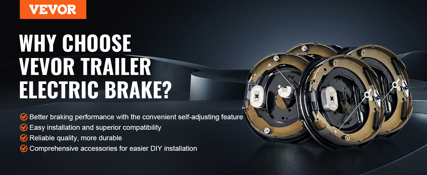 VEVOR Electric Trailer Brake Assembly, 12" x 2", 2 Pairs Self-Adjusting ...