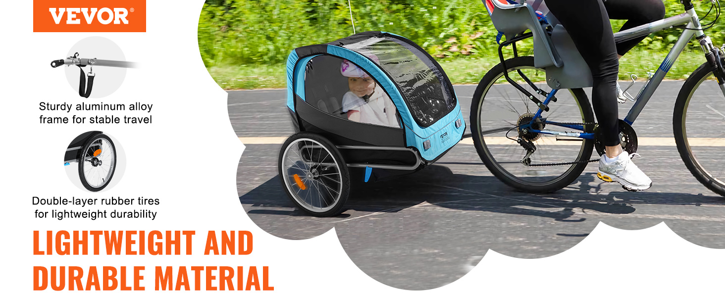 VEVOR Bike Trailer for Toddlers, Kids, Double Seat, 110 lbs Load, Tow ...