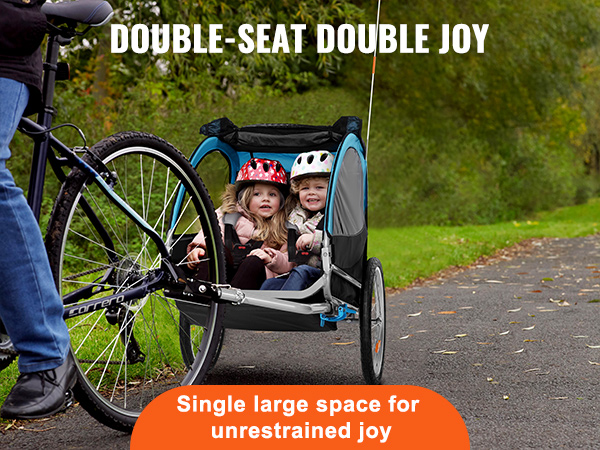 VEVOR Bike Trailer for Toddlers, Kids, Double Seat, 110 lbs Load, Tow ...