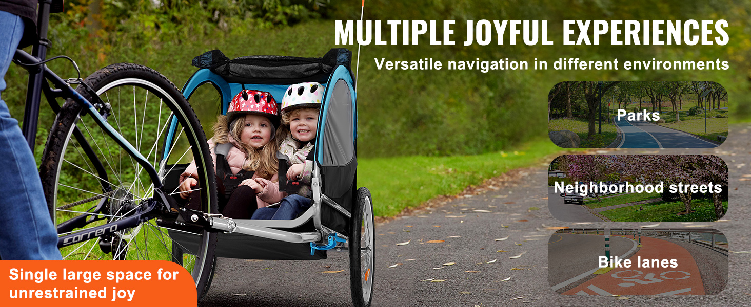 VEVOR Bike Trailer for Toddlers, Kids, Double Seat, 110 lbs Load, Tow ...