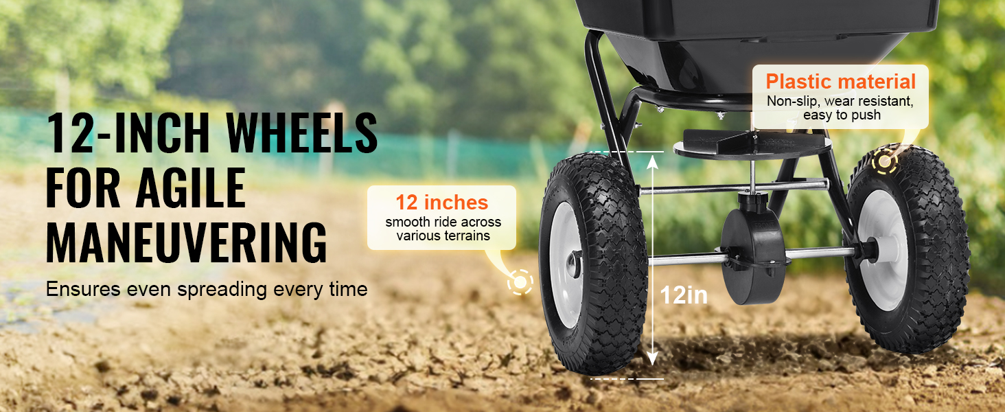 VEVOR Broadcast Spreader, 100 LB Walk-Behind Turf Spreader with 12 ...