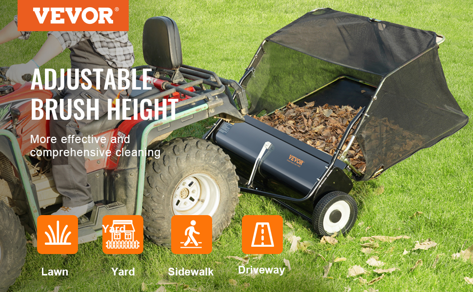 VEVOR Lawn Sweeper Tow Behind Leaf Yard Collector 50" 26 Cu. Ft ...