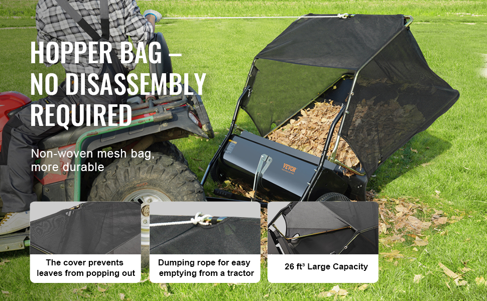 VEVOR Lawn Sweeper Tow Behind Leaf Yard Collector 50" 26 Cu. Ft ...