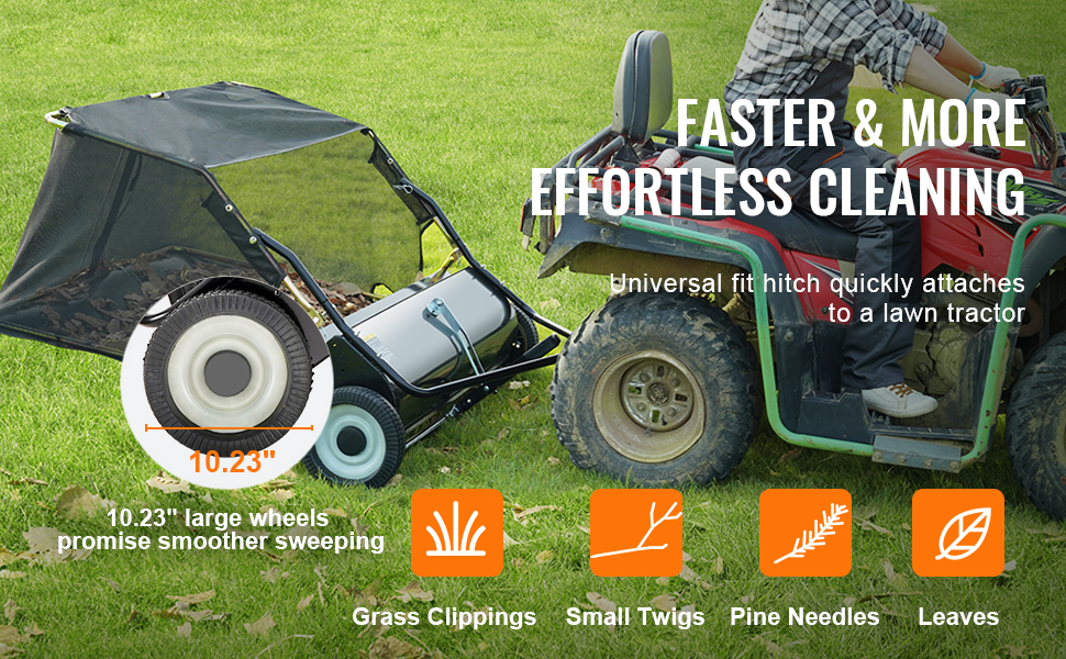 Lawn Sweeper Tow Behind Leaf Yard Collector 42.5" 25 Cu. Ft. Adjustable ...