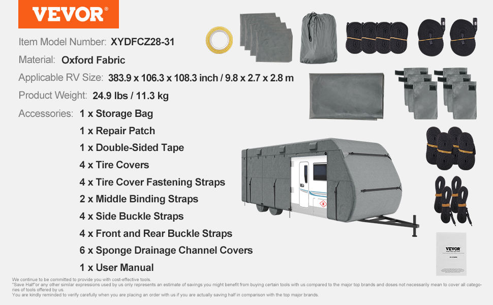 VEVOR Trailer Travel RV Cover 28-31 ft Class A Camper Cover 300D Oxford ...