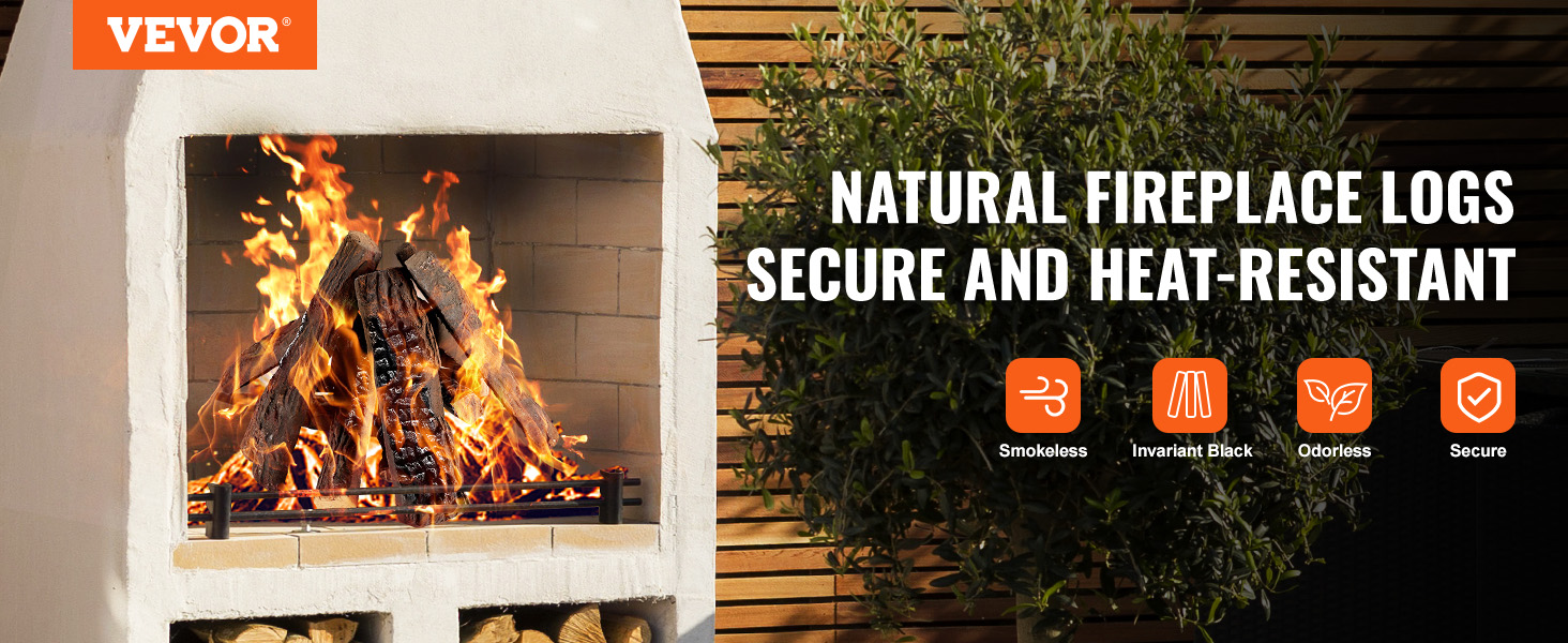 VEVOR 10 Pcs Gas Fireplace Logs, Large Ceramic Logs for Fireplace ...