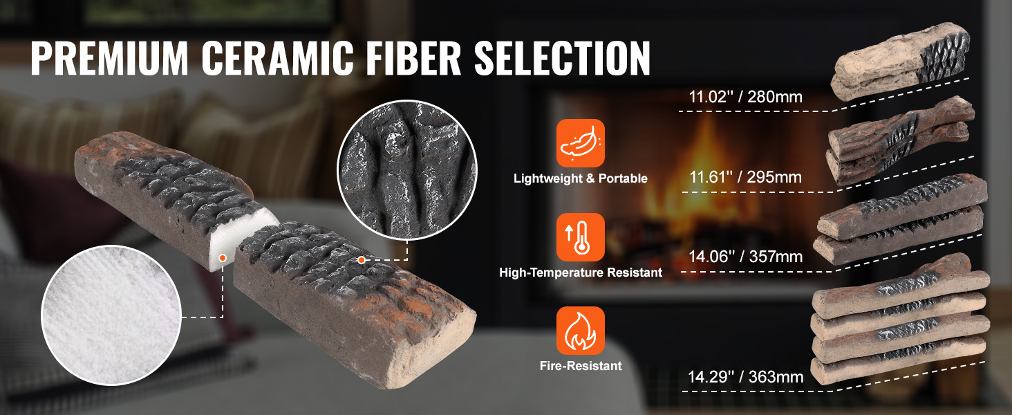 VEVOR 10 Pcs Gas Fireplace Logs, Large Ceramic Logs for Fireplace ...