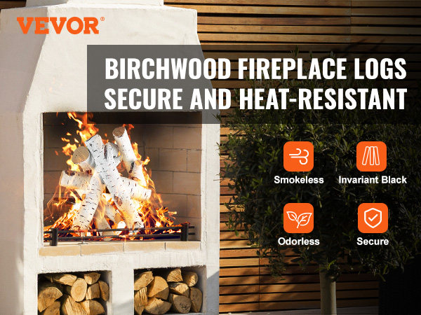 VEVOR 6 Pcs Large Withe Birch Logs, Gas Fireplace Ceramic Logs for Fire ...