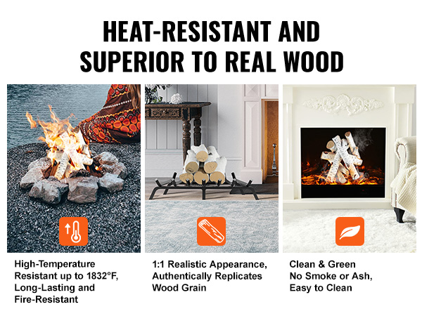 VEVOR 6 Pcs Large Withe Birch Logs, Gas Fireplace Ceramic Logs for Fire ...