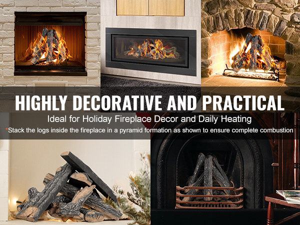 VEVOR 8 Pcs Oak Logs, Gas Fireplace Ceramic Logs for Fire place, Heat ...