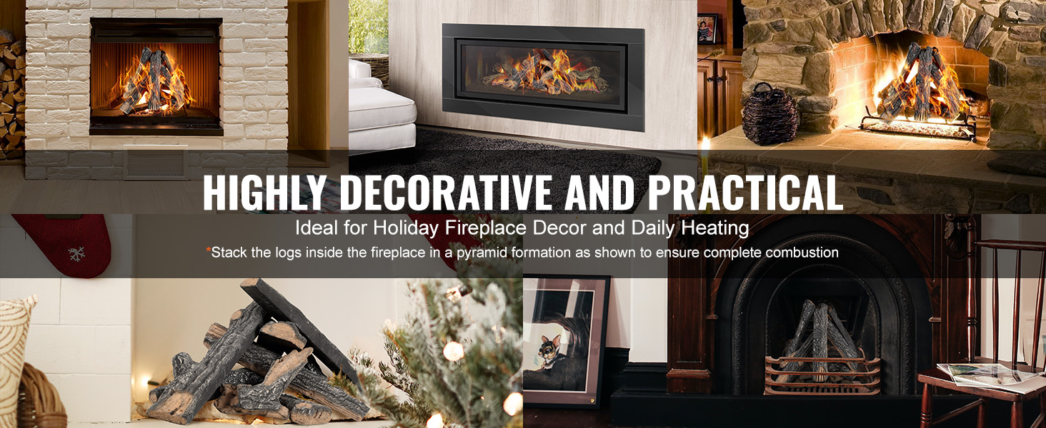 VEVOR 8 Pcs Oak Logs, Gas Fireplace Ceramic Logs for Fire place, Heat ...