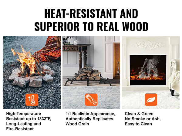 VEVOR 8 Pcs Oak Logs, Gas Fireplace Ceramic Logs for Fire place, Heat ...