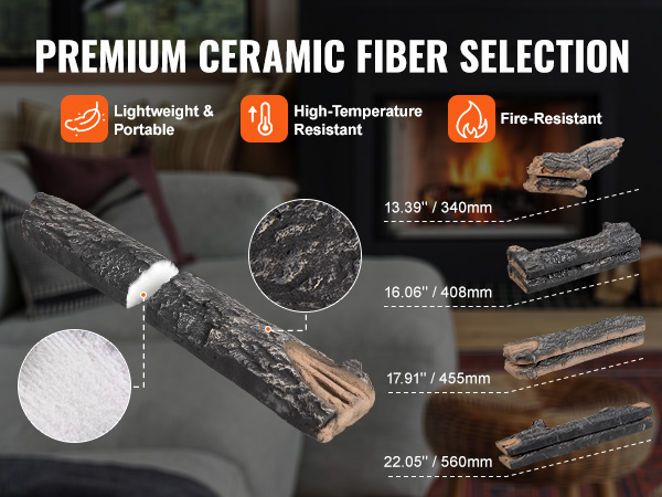 VEVOR 8 Pcs Oak Logs, Gas Fireplace Ceramic Logs for Fire place, Heat ...