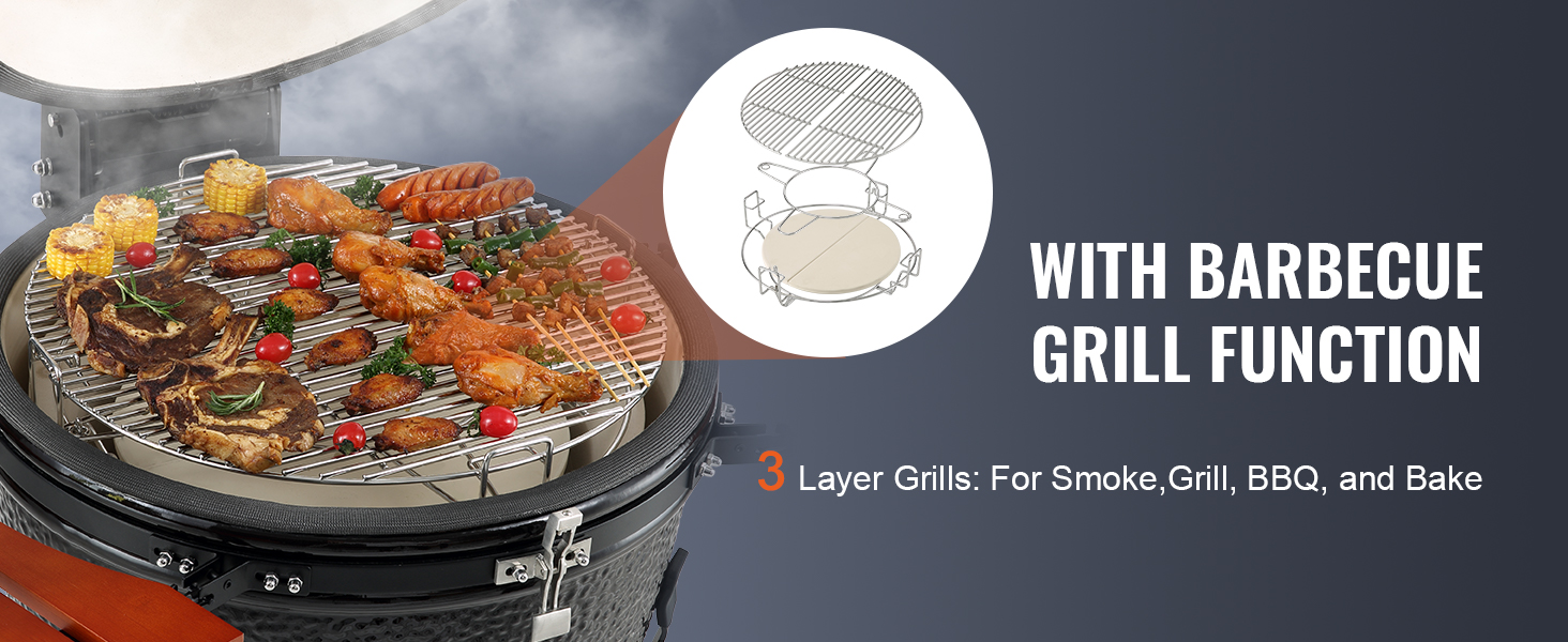 VEVOR 24" Ceramic Barbecue Grill Smoker Portable Round Outdoor Grill ...