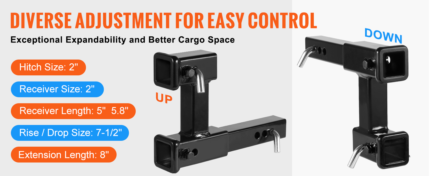 VEVOR Dual Hitch Extension, for 2" Trailer Hitch Receiver, Hitch ...