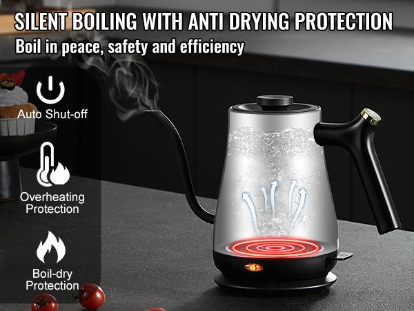 VEVOR 1L Electric Gooseneck Kettle, 1200W Fast Heating Gooseneck Pour ...
